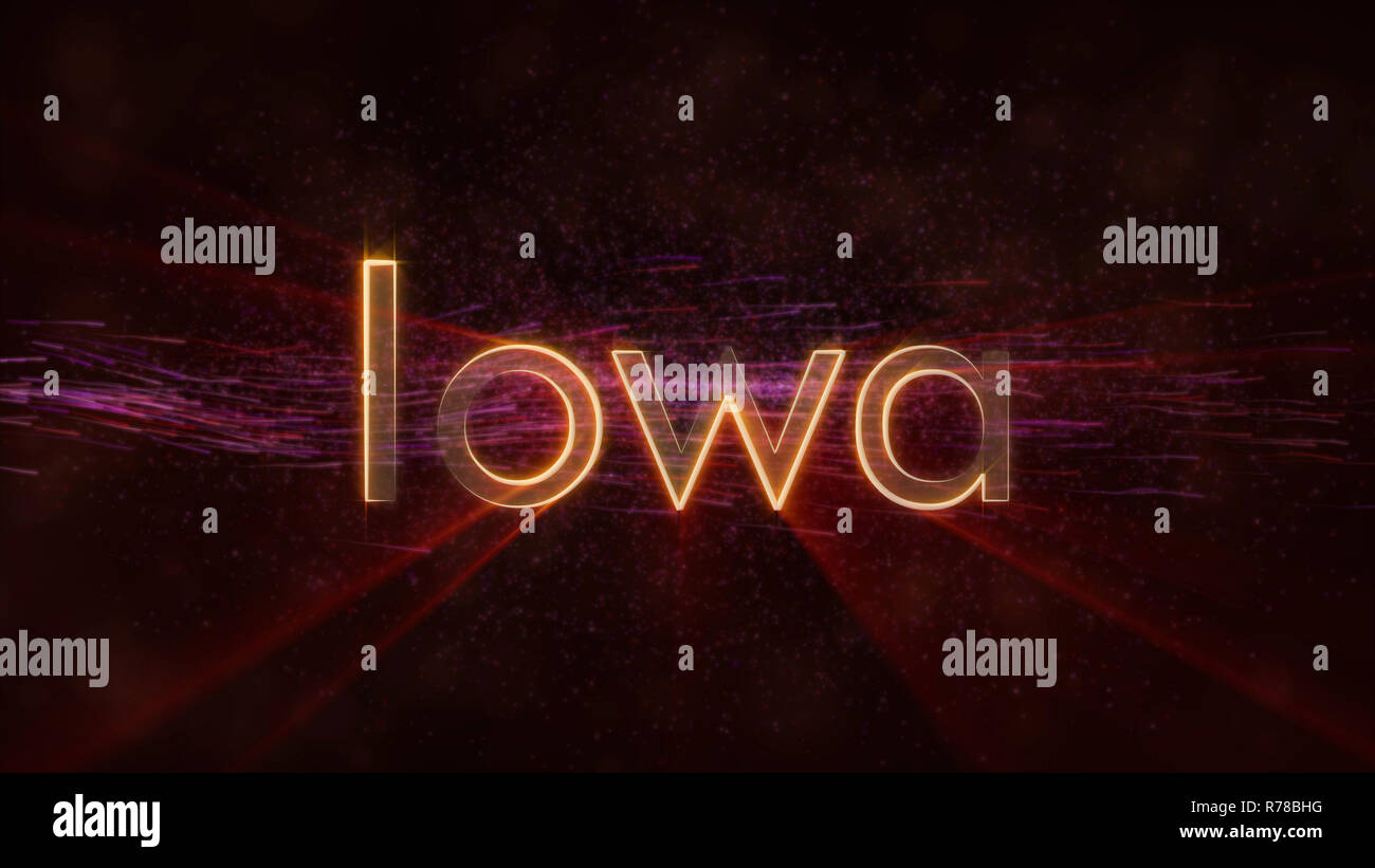 Iowa - United States state name text animation - Shiny rays looping on ...