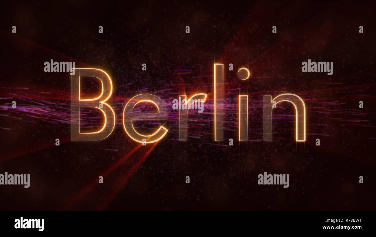 Berlin - Germany city name text animation - Shiny rays looping on edge ...