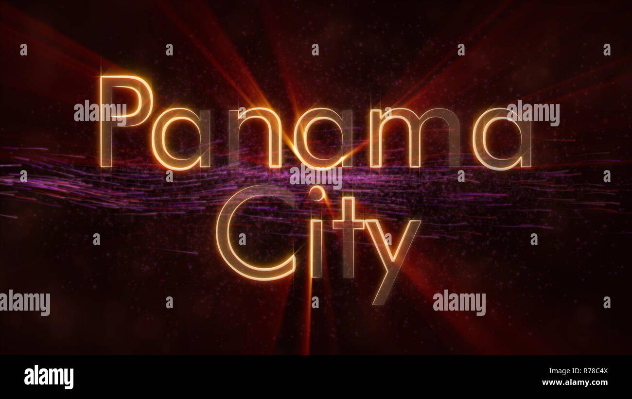 Panama City - Panama city name text animation - Shiny rays looping on ...