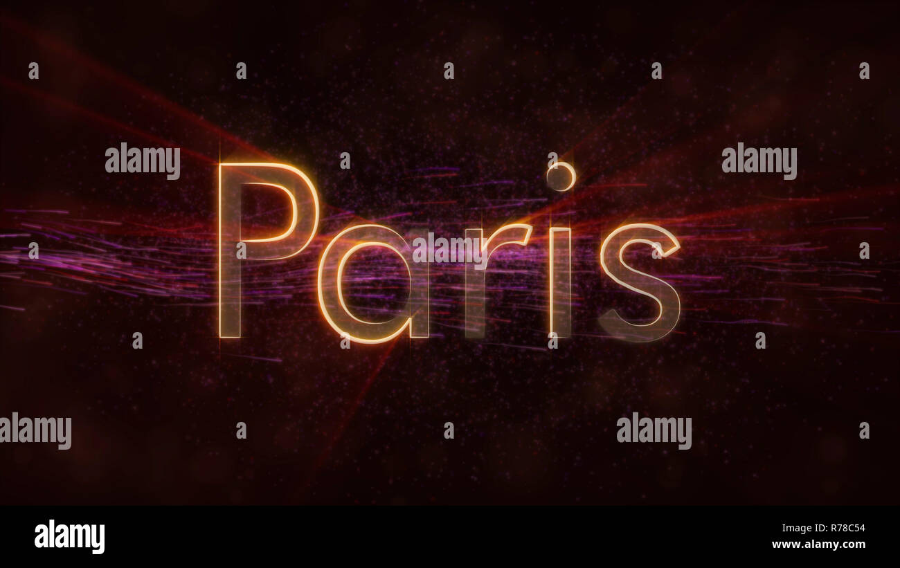 Paris - France city name text animation - Shiny rays looping on edge of ...