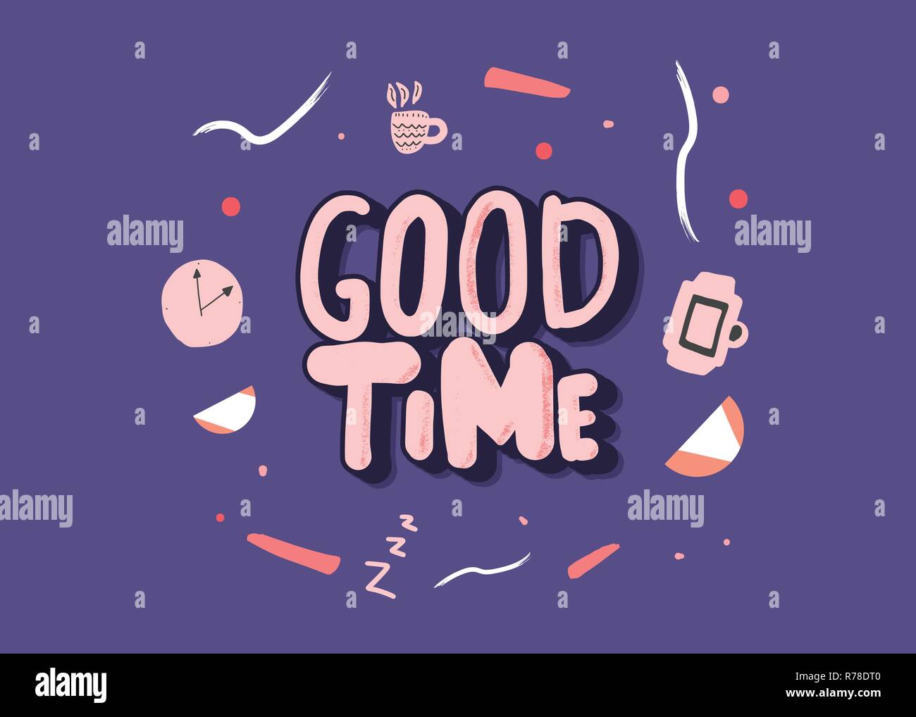Good Time handwritten lettering with hand drawn decoration. Banner ...