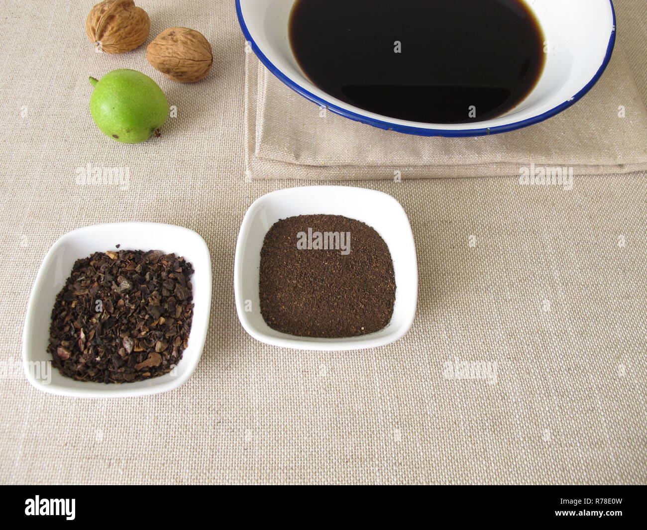 dyed bath made of dried green walnut shells Stock Photo - Alamy