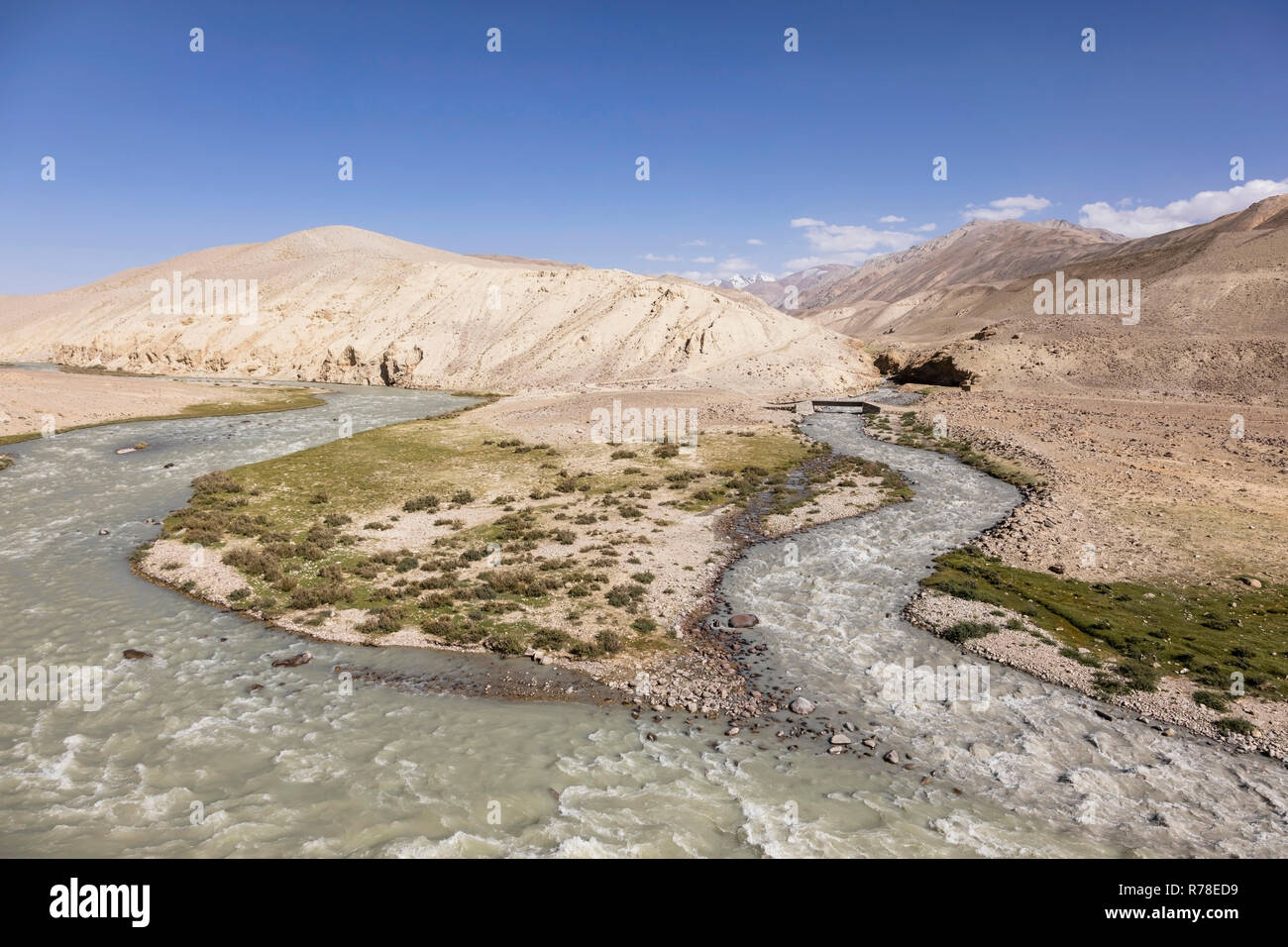 Pamir River in the Pamir Mountains on the border between Tajikistan ...