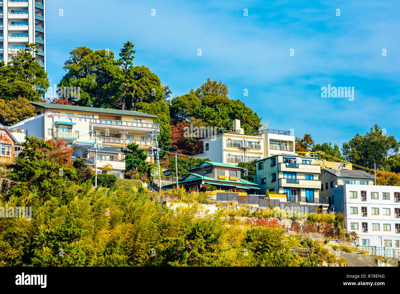 Atami, Shizuoka / Japan - December 1 2018: Aerial cityscape view of ...