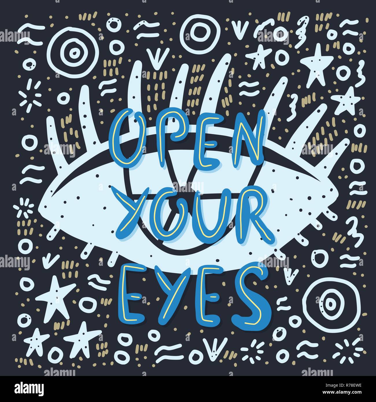 Open your eyes handwritten lettering with decoration. Poster vector ...
