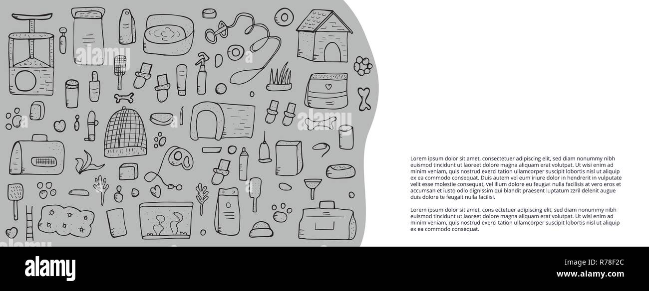 Banners template with pet shop elements. Set of vector domestics animal ...