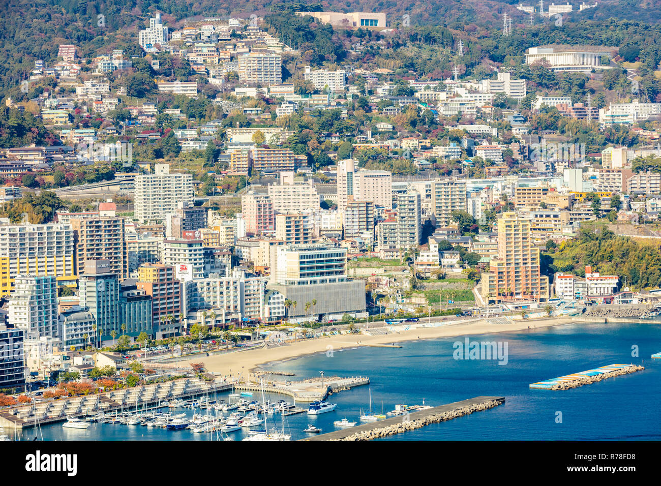 Atami, Shizuoka / Japan - December 1 2018: Aerial cityscape view of ...
