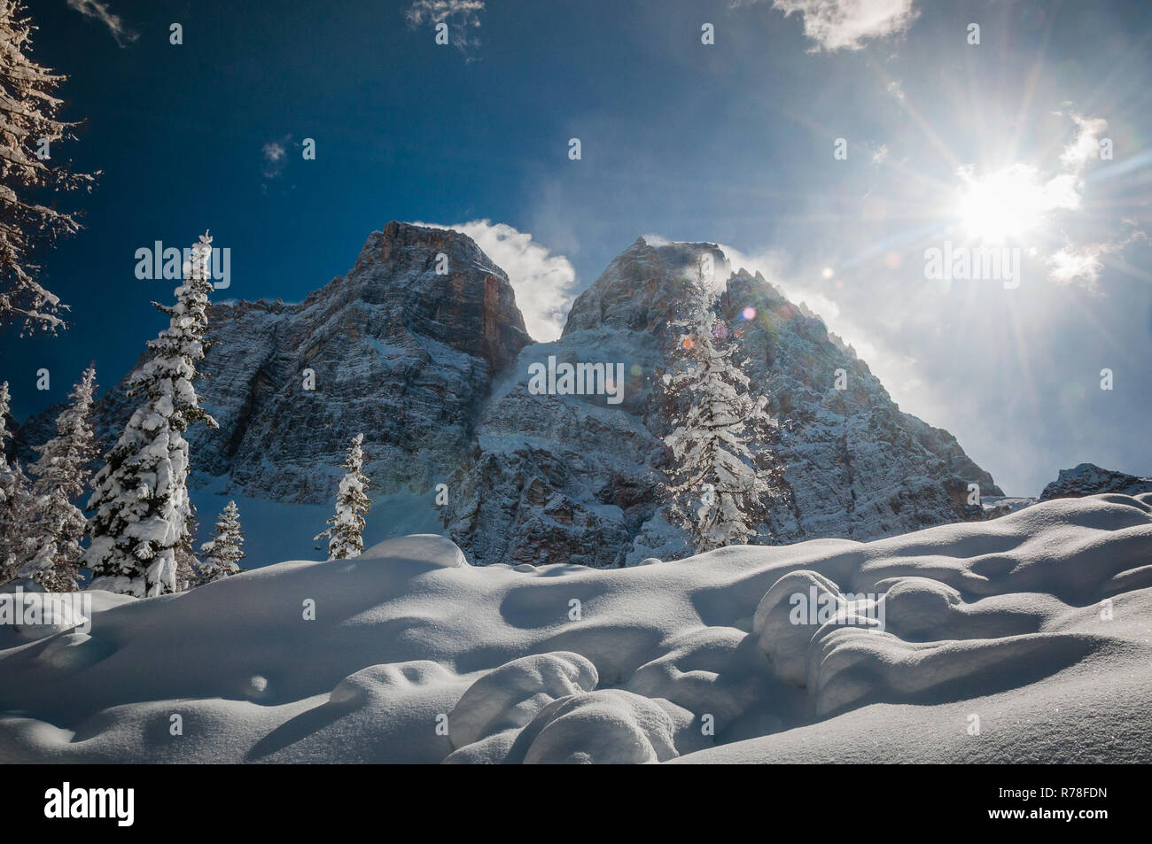 Winter view of Mount Pelmo northern side in a sunny day, Dolomites ...