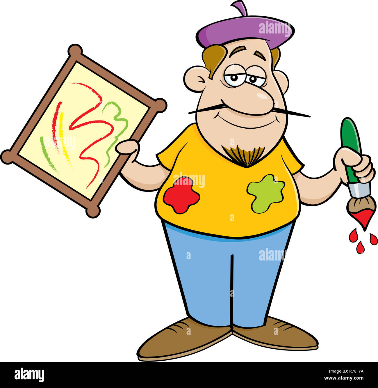 Cartoon illustration of an artist holding a painting Stock Photo - Alamy