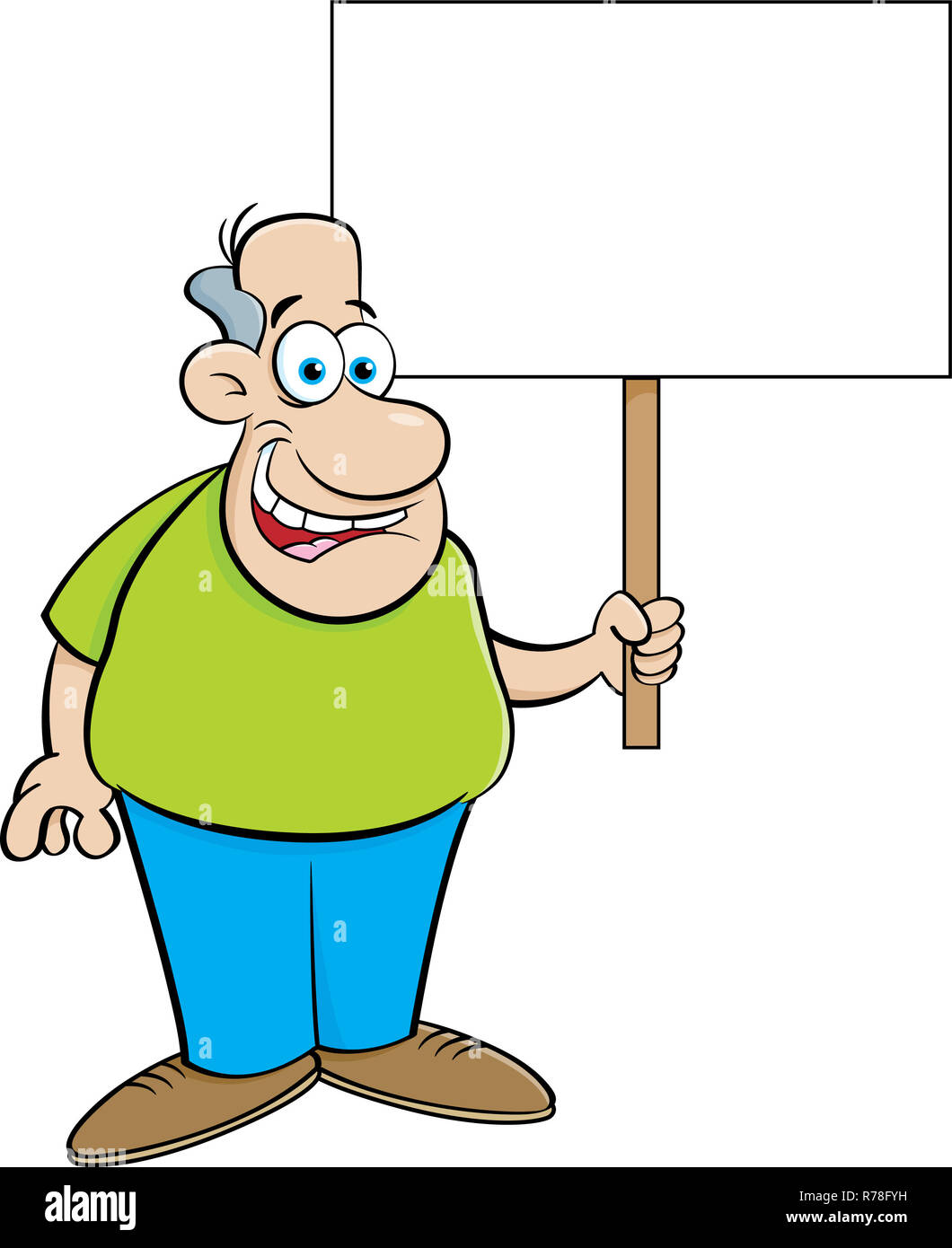 Cartoon illustration of a man holding a sign Stock Photo - Alamy