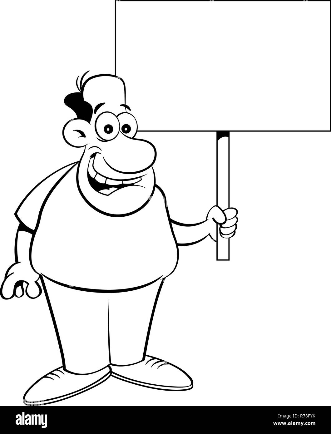 Black and white illustration of a man holding a sign Stock Photo - Alamy