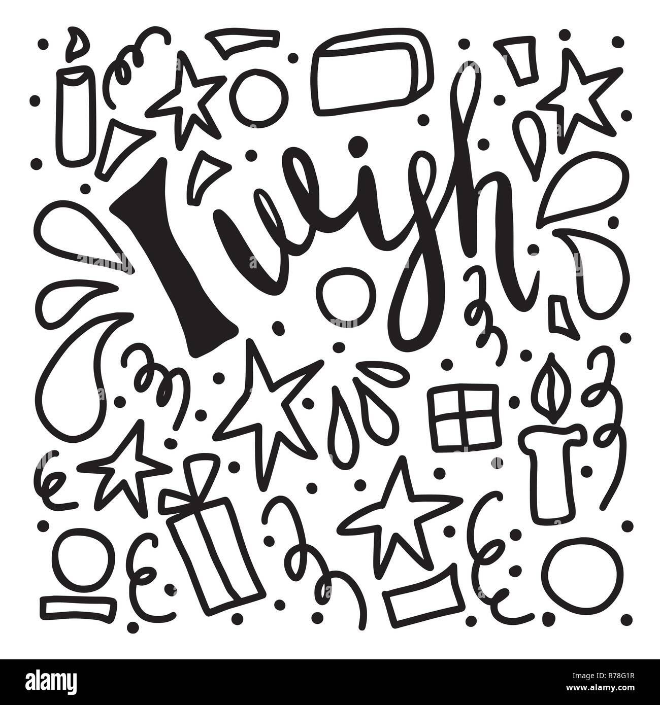 I wish vector lettering with decoration black and white design. Square ...