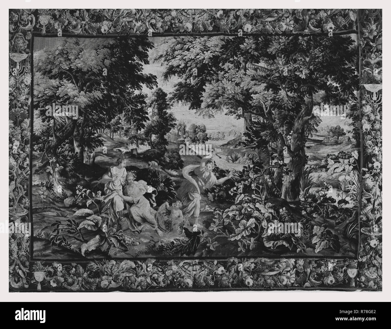 Daughters of Cecrops open basket and discover child Erichthonius Stock ...