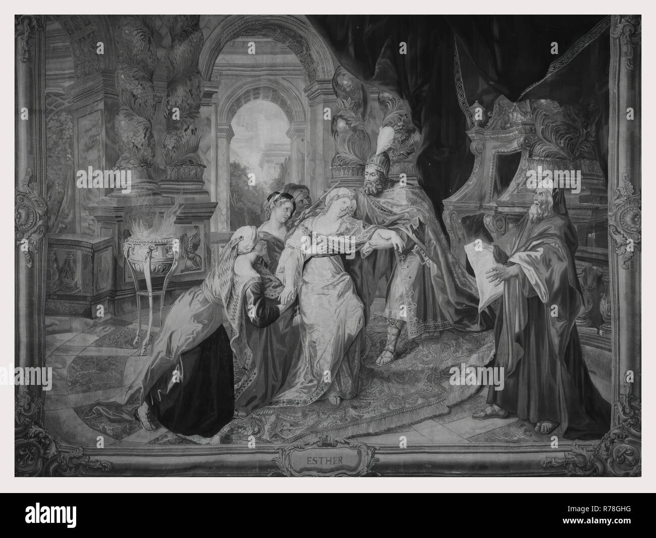 Esther before Ahasuerus: Esther falls at the King's feet Stock Photo ...