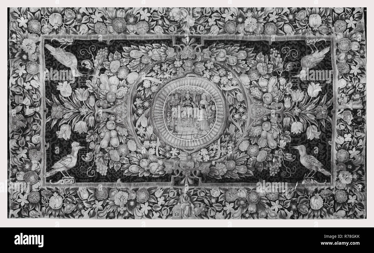 Floral with story of Esther (?) in small medallion Stock Photo - Alamy