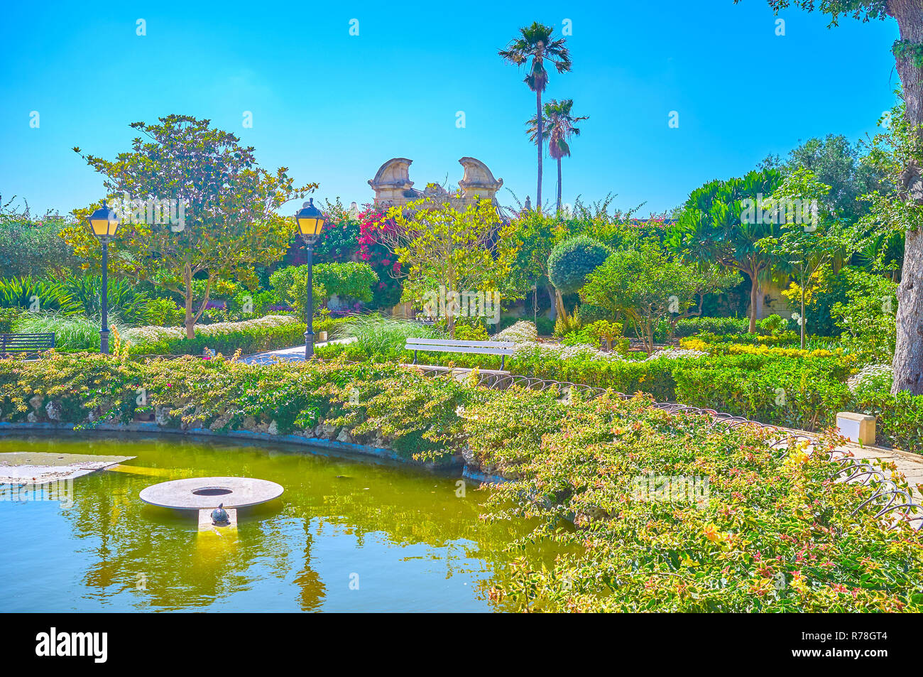 NAXXAR, MALTA - JUNE 14, 2018: The beautiful lush garden of Palazzo ...