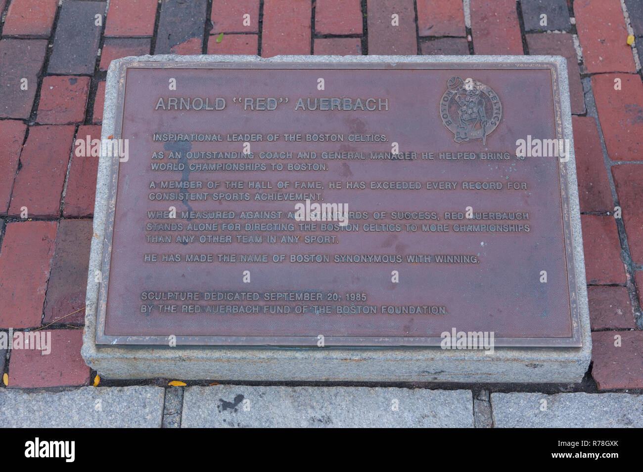 Statue of Arnold "red" Auerbach, located in Quincy Market. Boston ...
