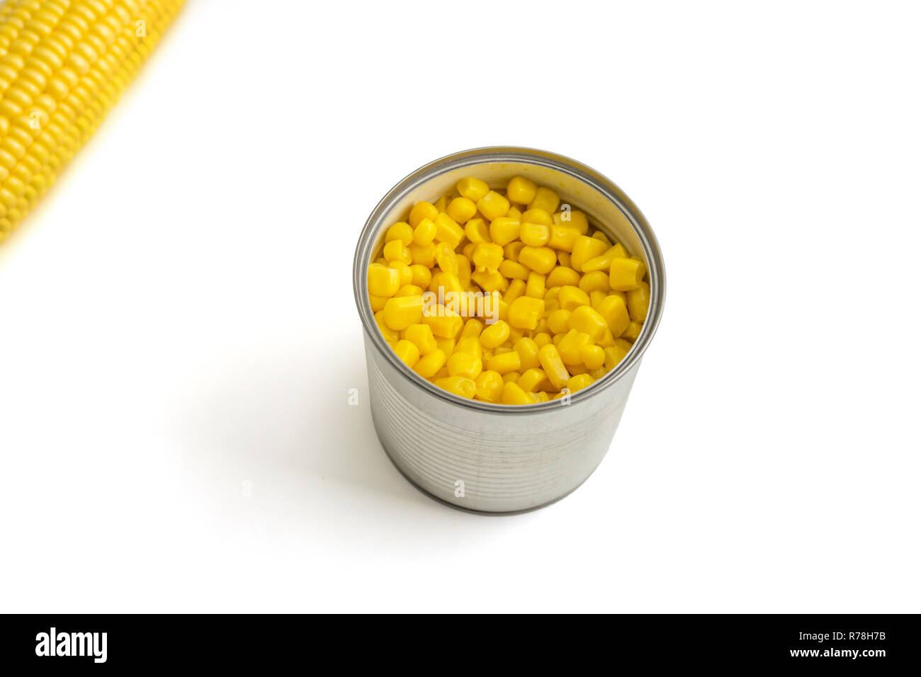 Sweet Corn and a can of corn isolated on white Background Stock Photo ...