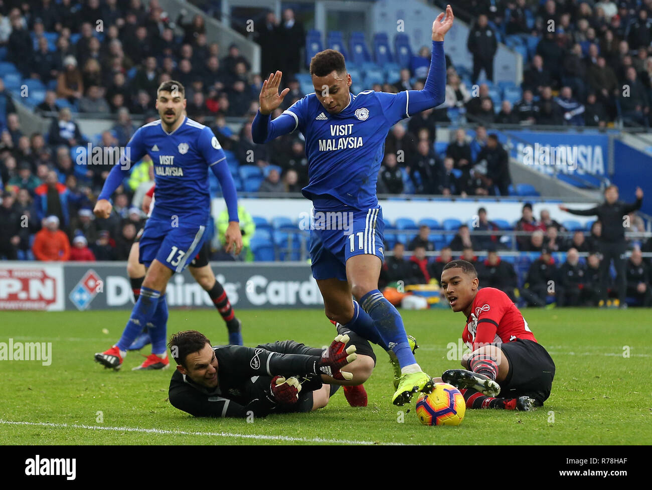 Southampton goalkeeper Alex McCarthy knocks the ball away from Cardiff ...