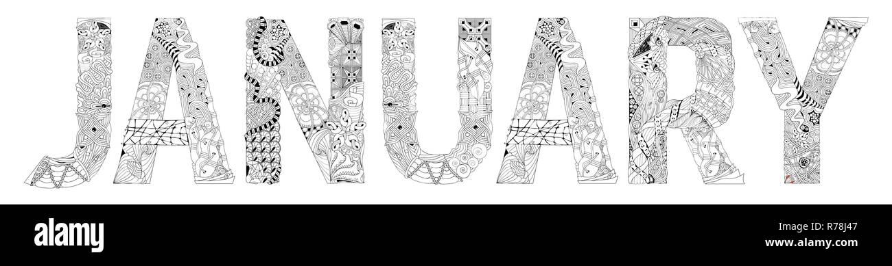 Word JANUARY for coloring. Vector decorative zentangle object Stock ...