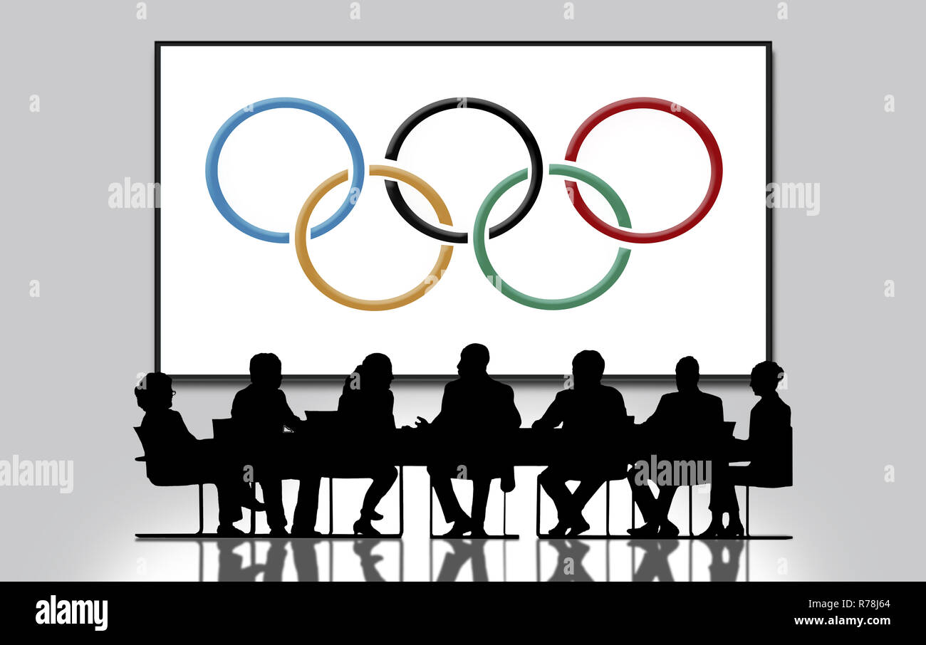 Flag of the Olympic Games,Group of people in the meeting,big screen ...
