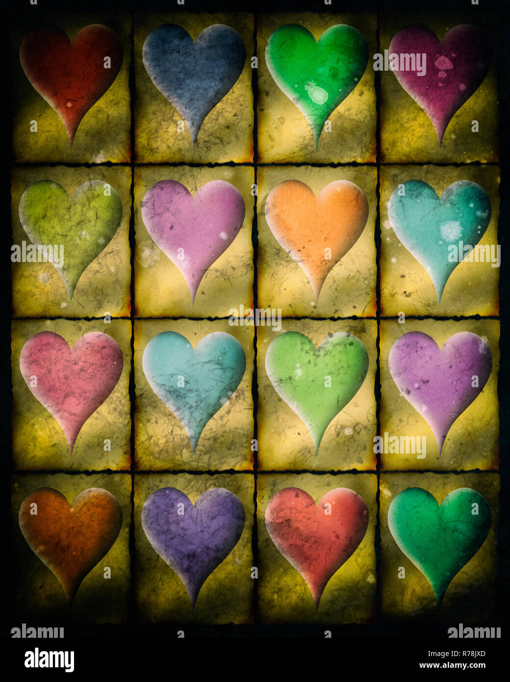 colorful hearts in a row Stock Photo - Alamy