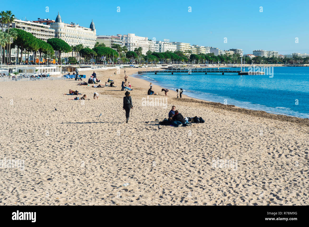 Cannes Beach in winter and La Croisette, Cannes, French Riviera, Var ...