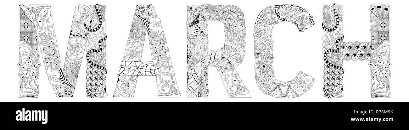 Word MARCH for coloring. Vector decorative zentangle object Stock ...