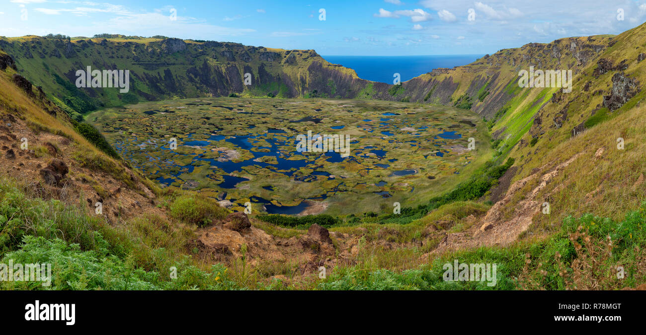 Rano Kau volcano crater and wetland, Honga Roa, Unesco World Heritage ...