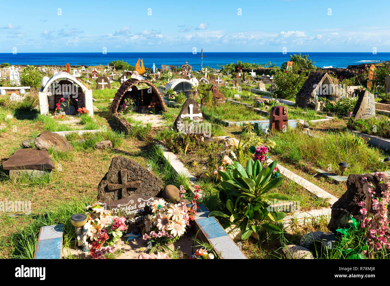 Hanga Roa cemetery, Easter Island, Chile Stock Photo - Alamy