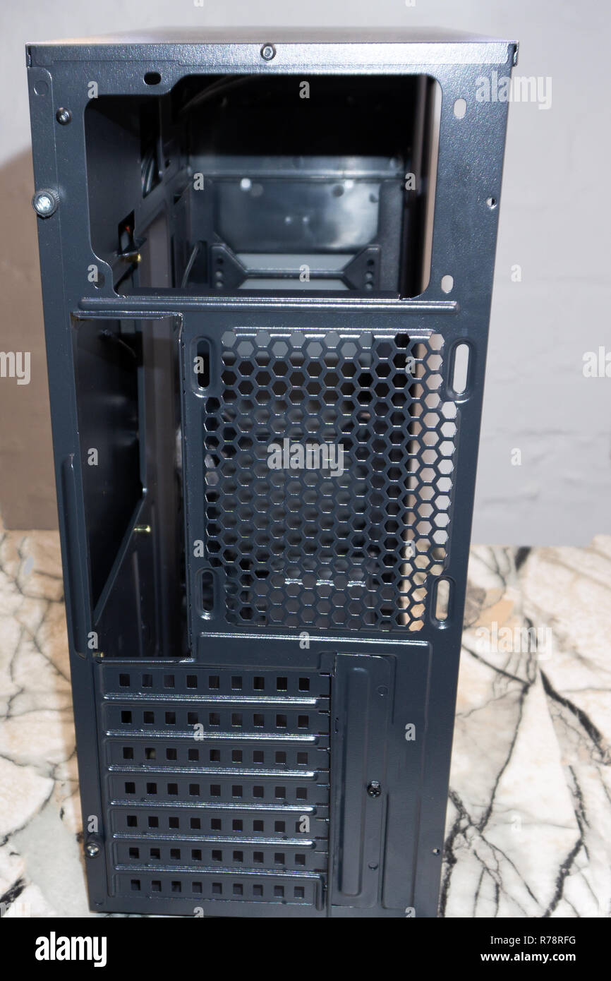 black computer case with blue elements vertical Stock Photo - Alamy