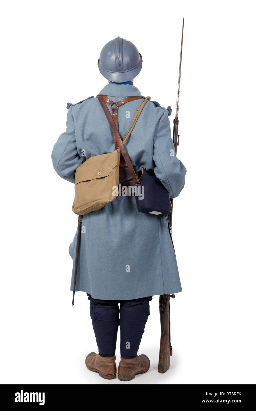 French soldier 1914 1918, November 11th, back view, on white Stock ...