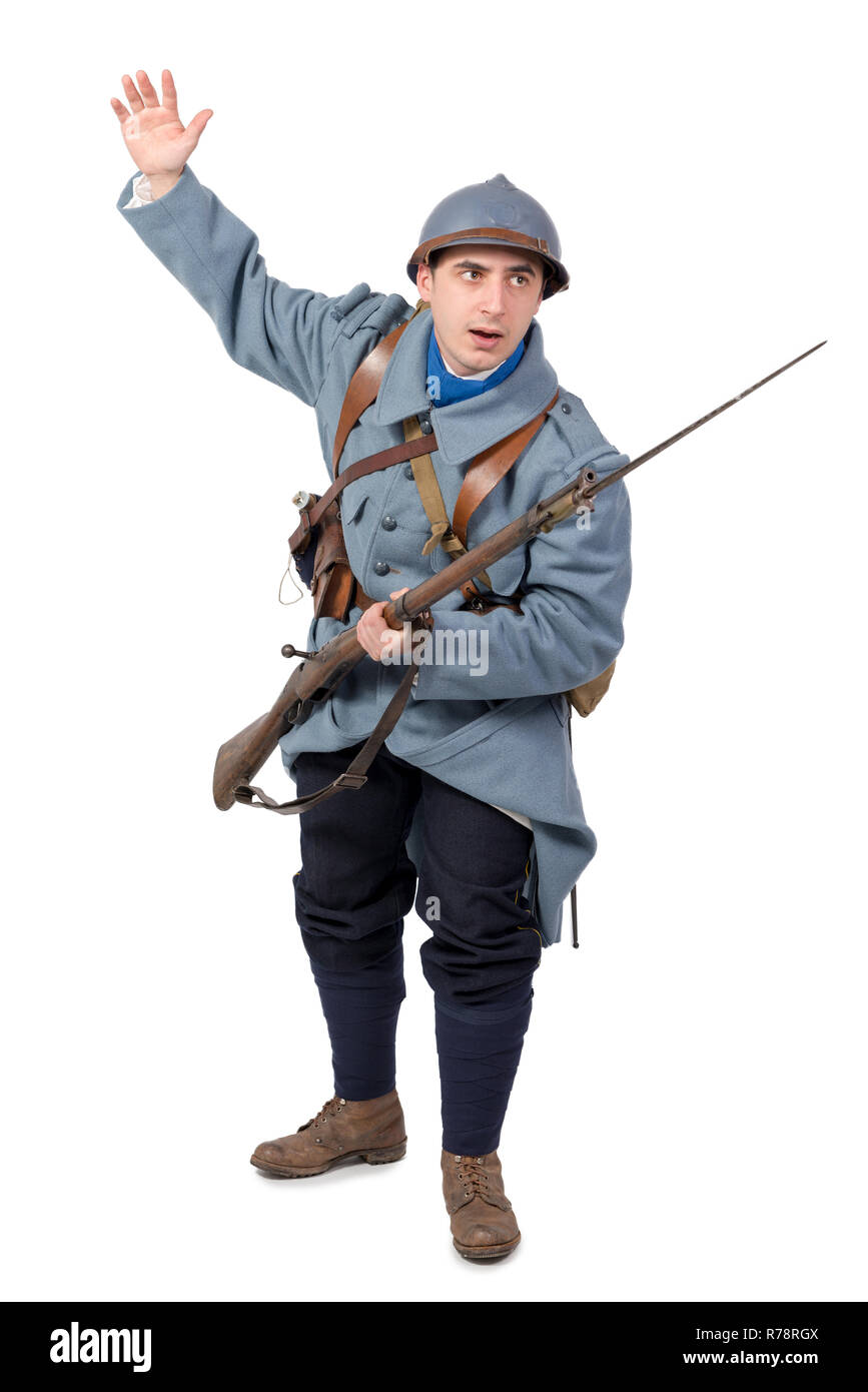 French soldier, wwi, 1914 1918, isolated on white background Stock ...