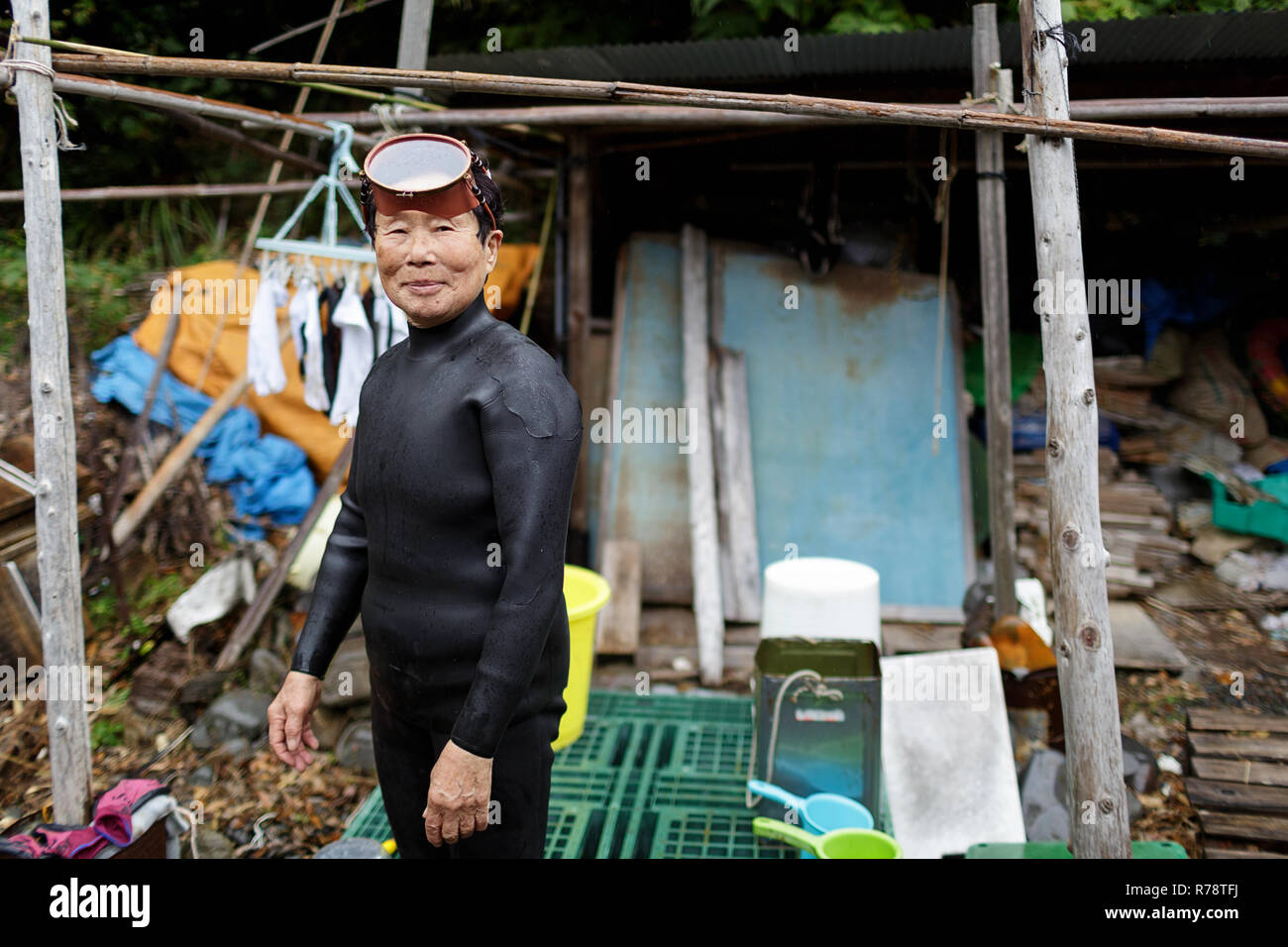 Portrait of an Ama diver - 80 years old woman who still practices the ...