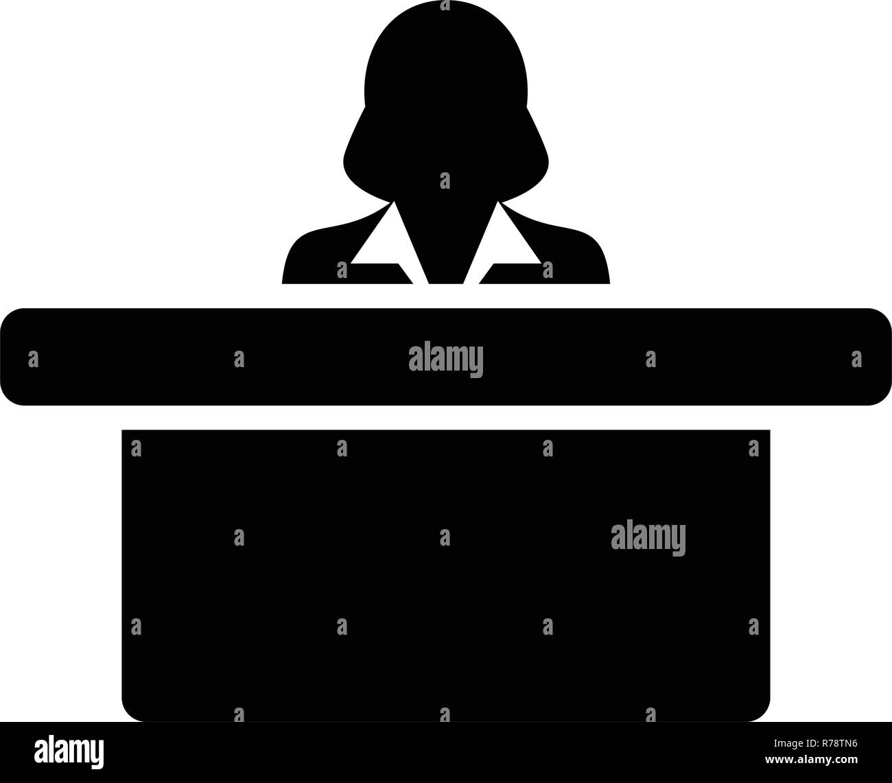 Work icon vector female person avatar symbol with table for office ...