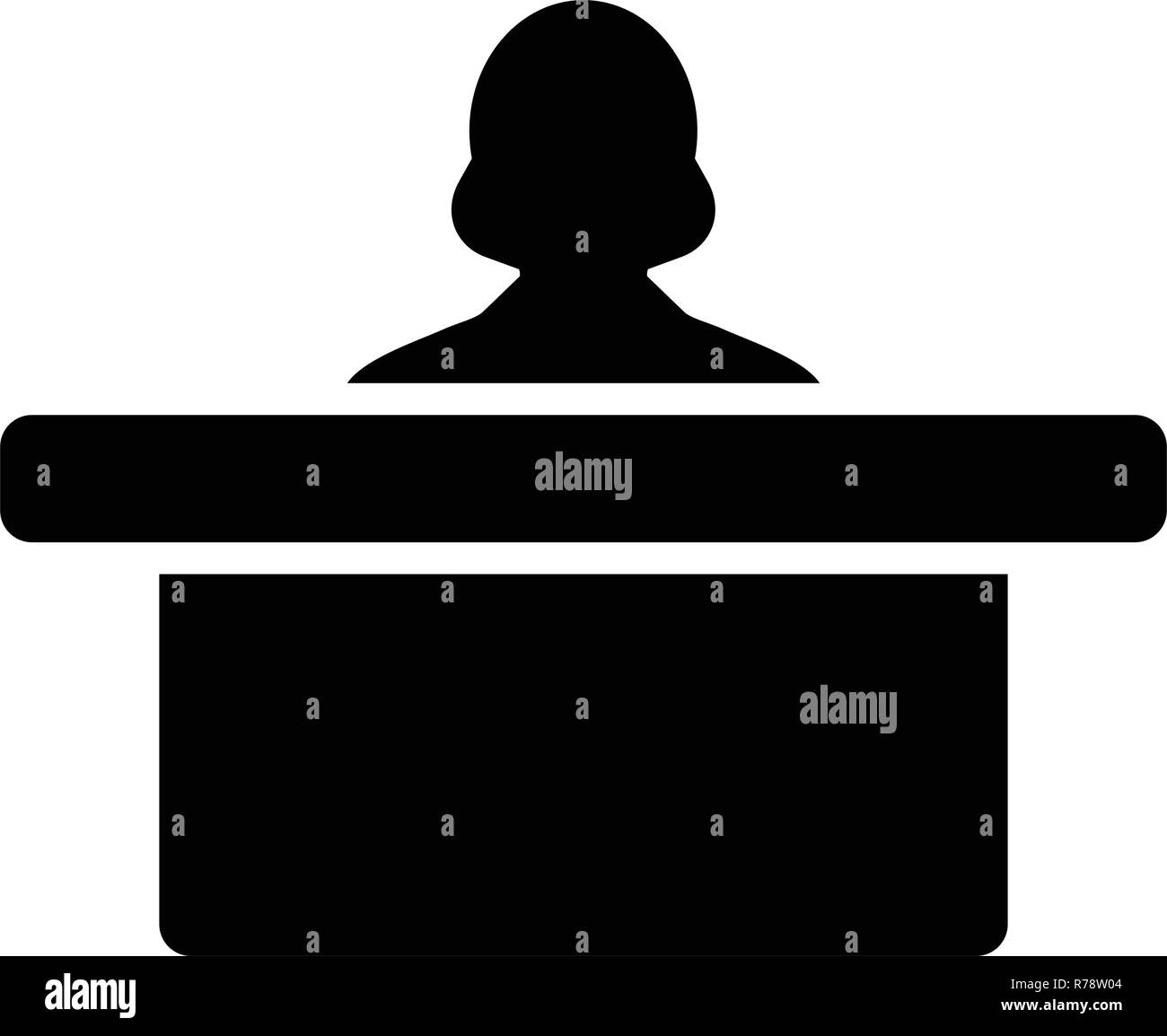 Worker icon vector female person avatar symbol with table for office ...
