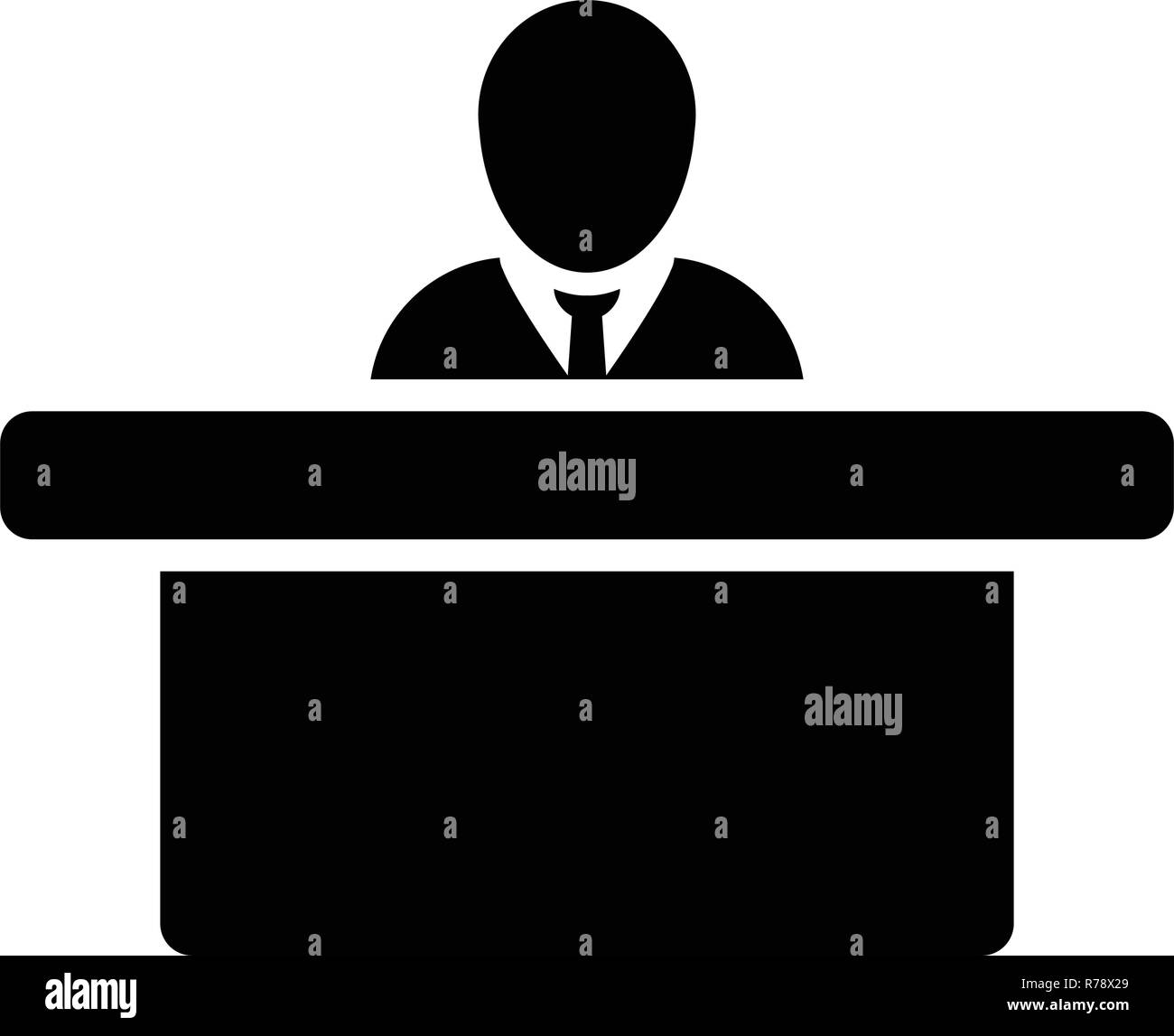 Workplace icon vector male person avatar symbol with table for office ...