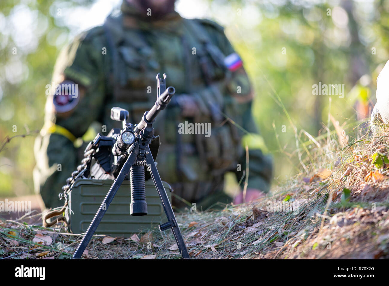 Sniper armed with large caliber, sniper rifle, shooting enemy targets ...