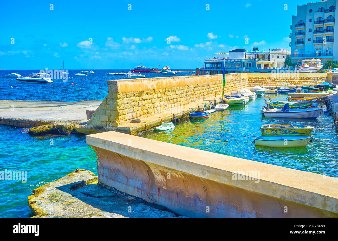 The entrance to the historical harvour Il-Menqa, the traditional ...