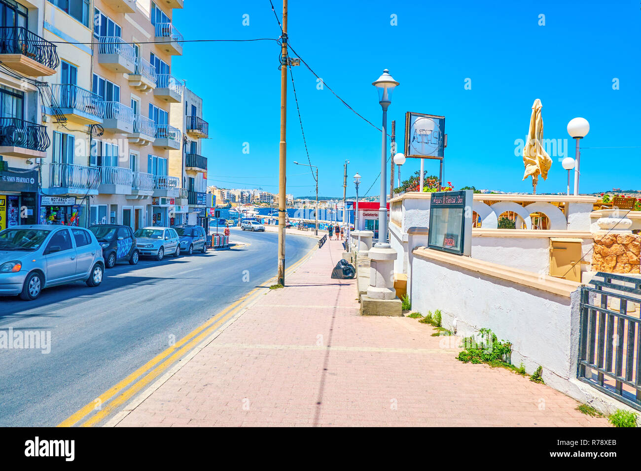 BUGIBBA, MALTA - JUNE 14, 2018: Popular Dawret Il-Gzejjer Promenade is ...