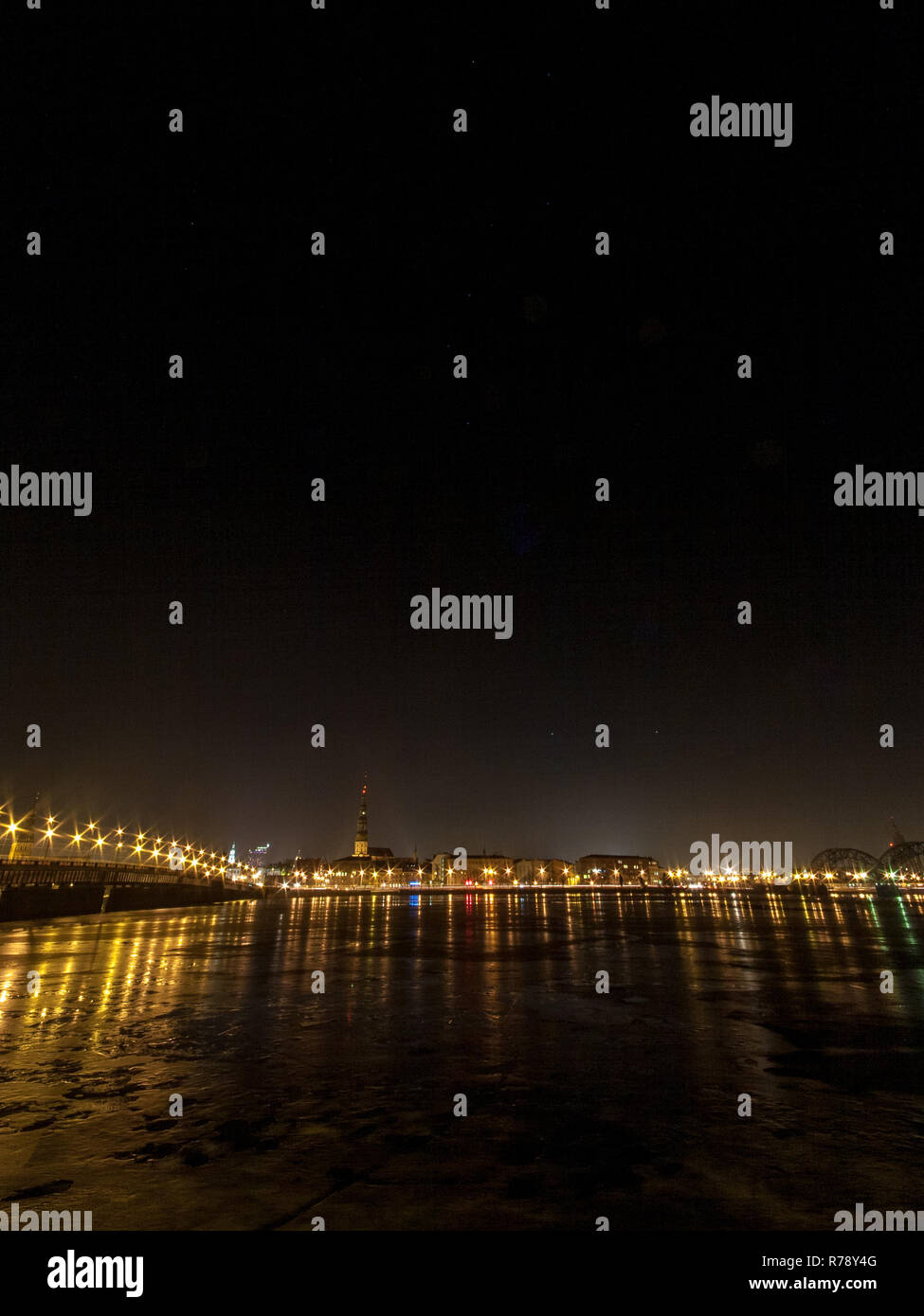 Riga city, capital of Latvia panoramic view with river Daugava and ...