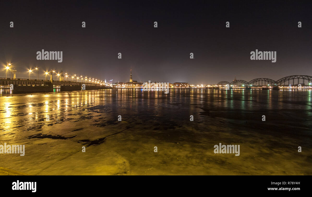 Riga city, capital of Latvia panoramic view with river Daugava and ...