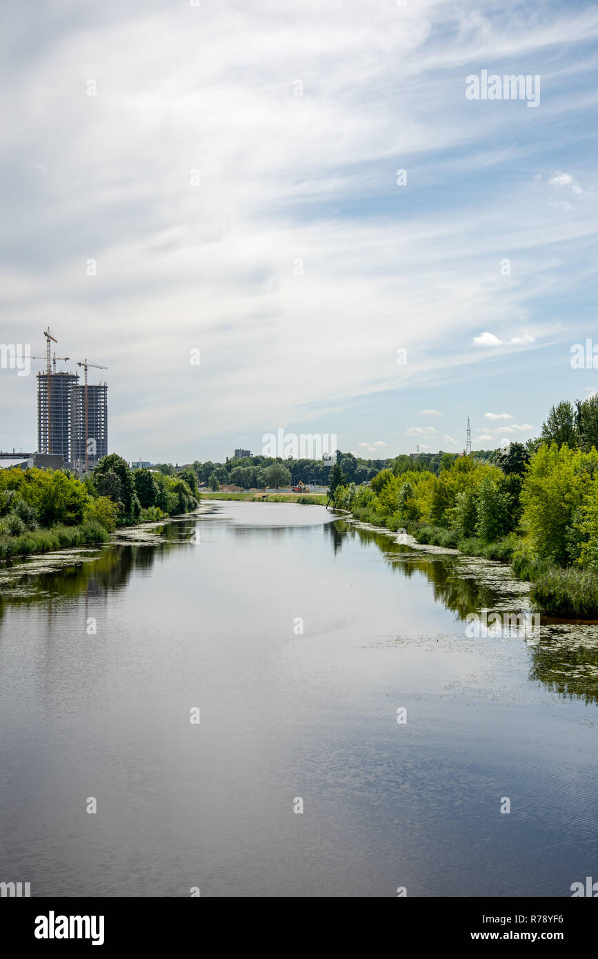 Riga city, capital of Latvia panoramic view with river Daugava and ...