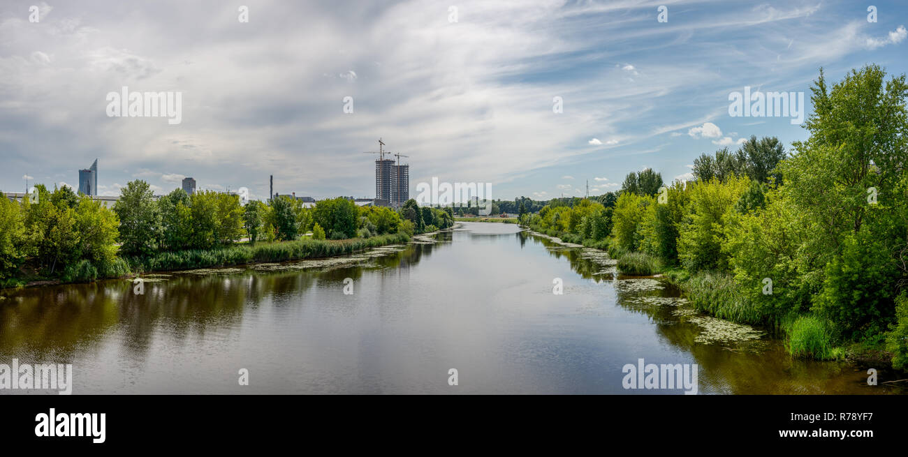 Riga city, capital of Latvia panoramic view with river Daugava and ...