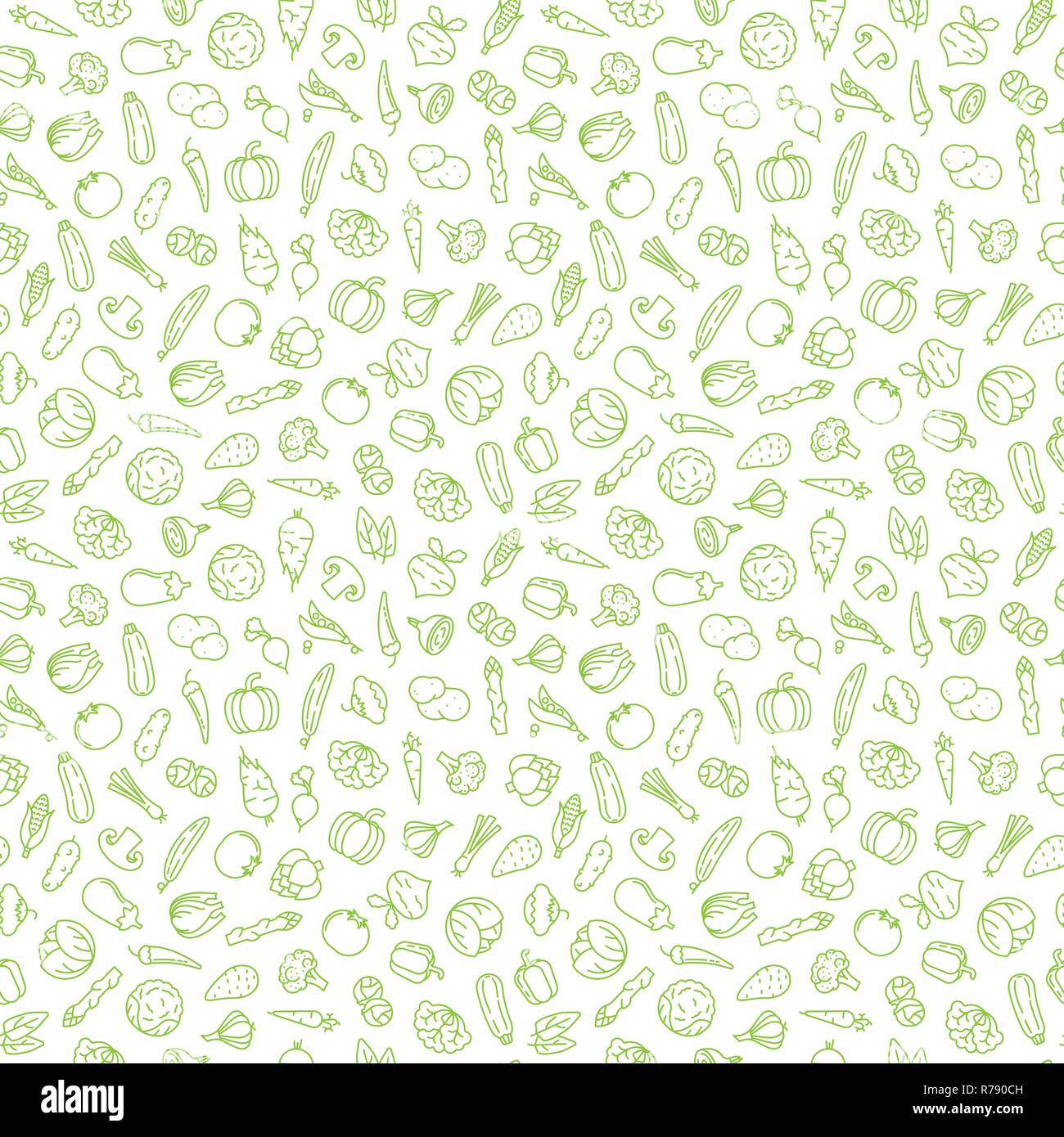 Seamless wallpaper background with various vegetable icons, green ...