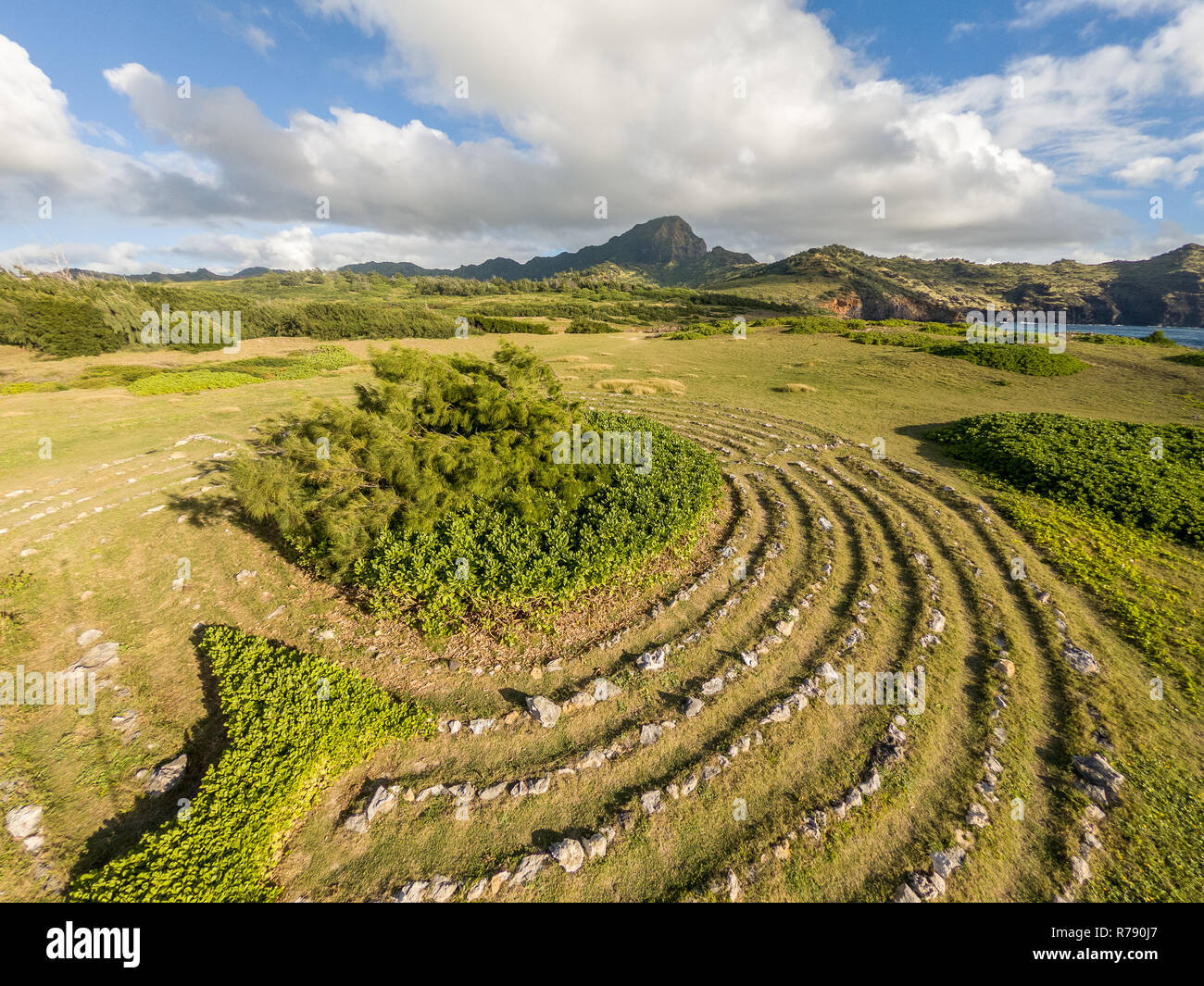 Labyrinth and Haupu Mountain at Momilani Kai, Poipu Kauai Stock Photo ...