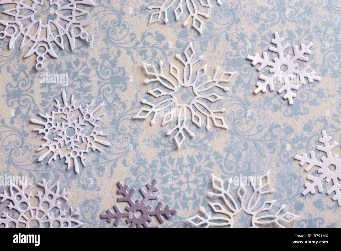 scrapbook. Christmas background - scrappaper and snowflakes Stock Photo ...
