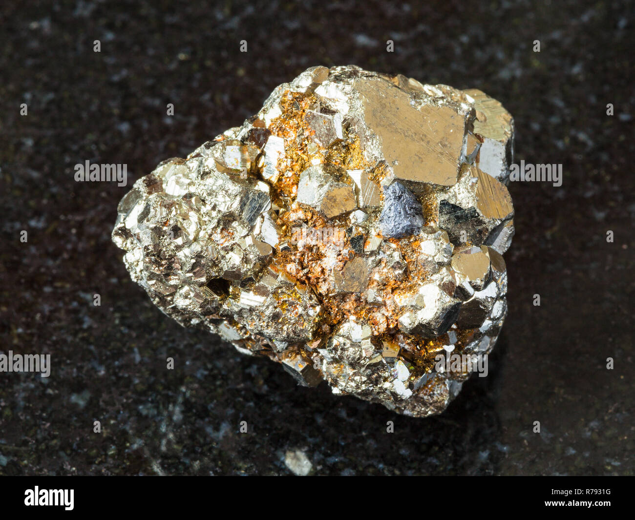 crystalline iron pyrite stone on black Stock Photo - Alamy