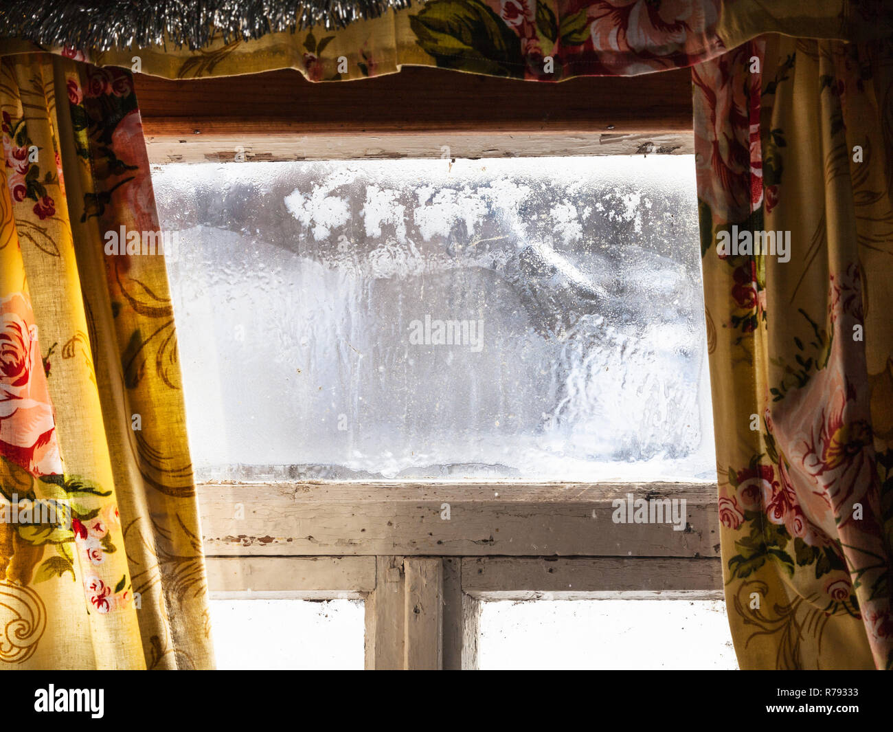 shabby frozen window in old russian rural house Stock Photo - Alamy