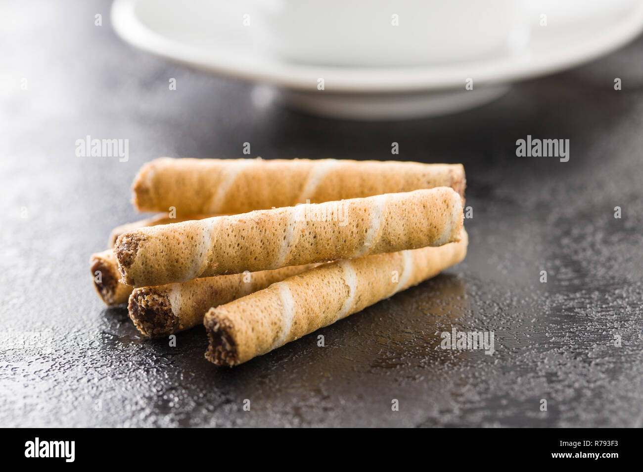 Sweet chocolate waffle rolls Stock Photo - Alamy